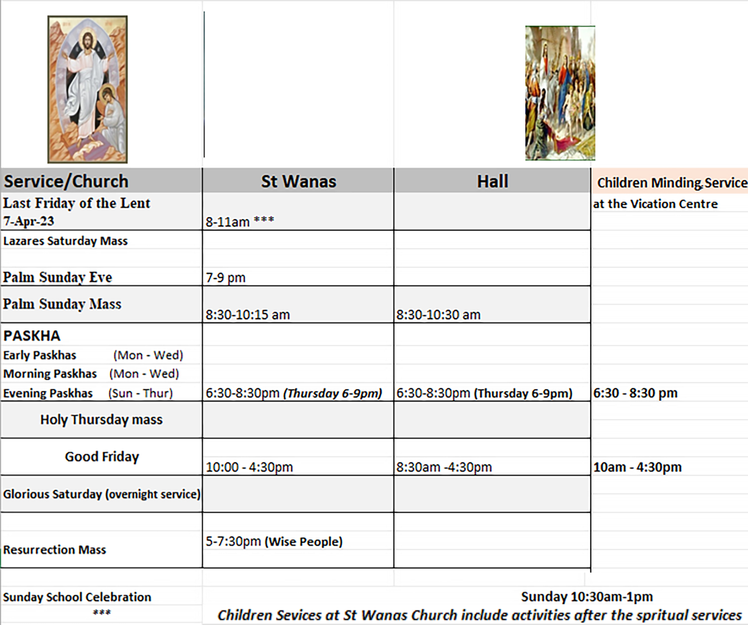 Liturgy Timetable | St Mark Coptic Christian Orthodox Church